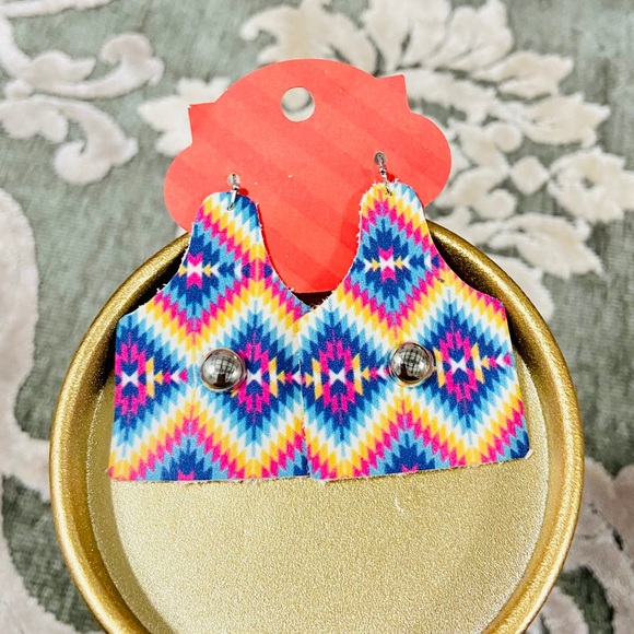 Jewelry | Newbright Aztec Print Cow Tag Stud Earrings | Poshmark